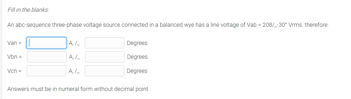 Solved Fill in the blanks: An abc-sequence three-phase | Chegg.com