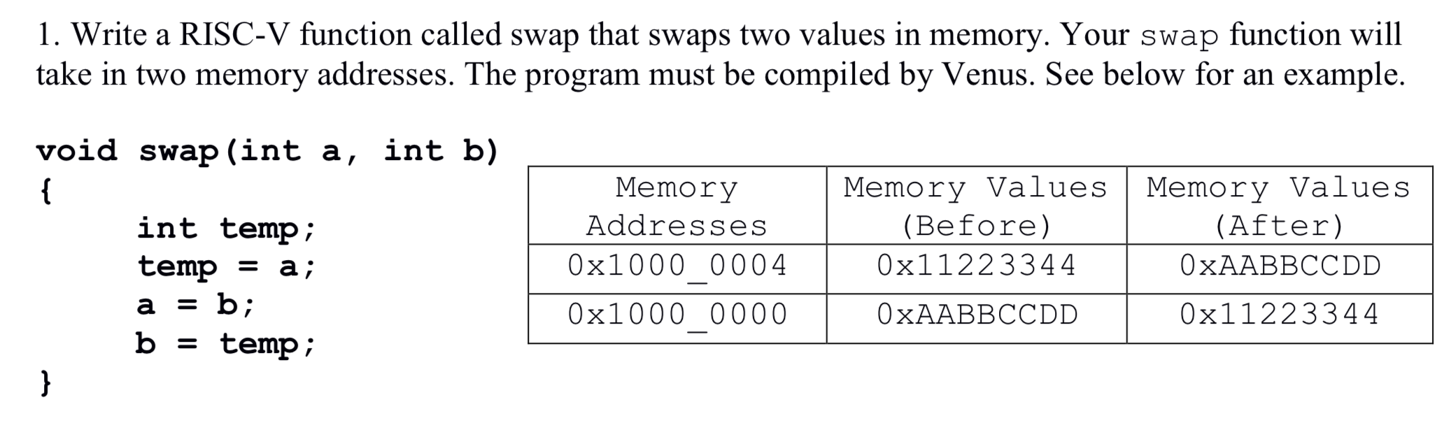 1. Write a RISC-V function called swap that swaps two | Chegg.com