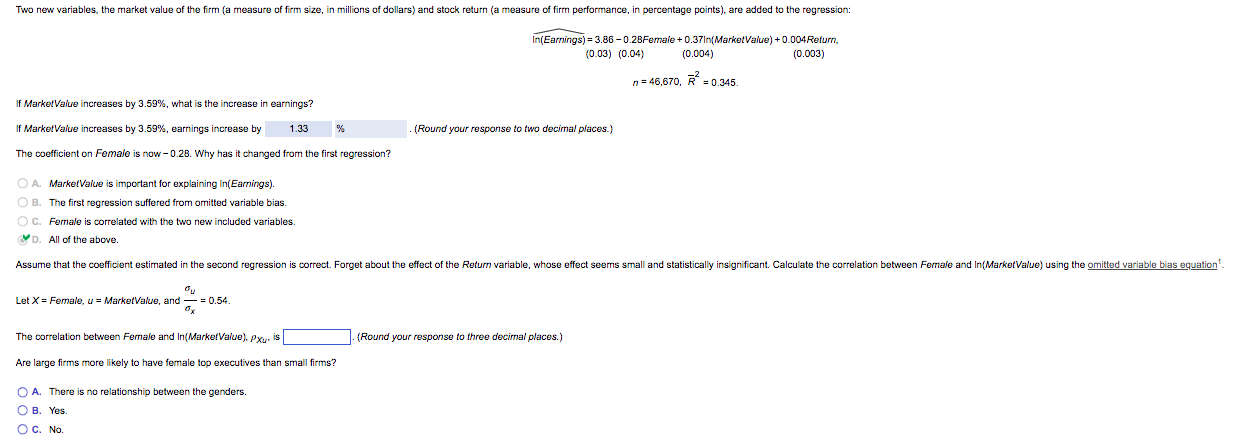 Solved Econometrics Question:widehat( In ( ﻿Earnings | Chegg.com
