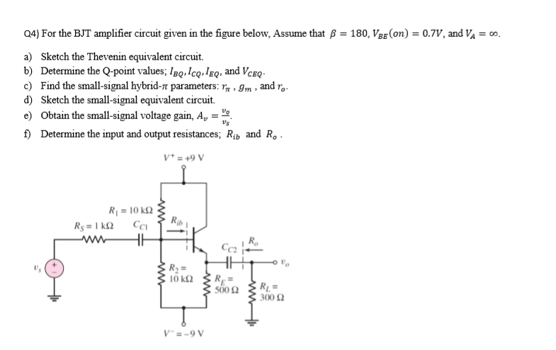 Solved Q4) For the BJT amplifier circuit given in the figure | Chegg.com