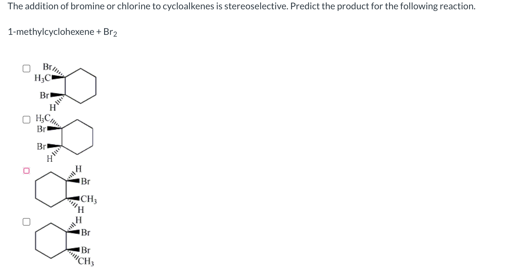 Solved The addition of bromine or chlorine to cycloalkenes | Chegg.com