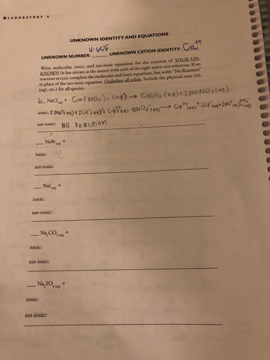Solved LABORATORT UNKNOWN IDENTITY AND EQUATIONS UNKNOWN | Chegg.com