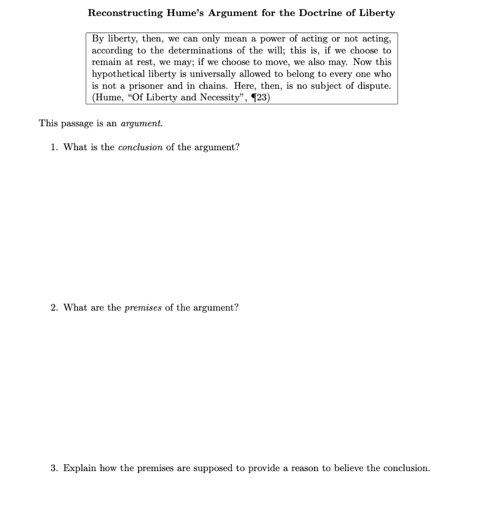 Reconstructing Hume's Argument for the Doctrine of | Chegg.com