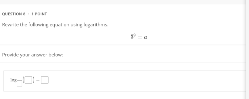 Solved Rewrite the following equation using logarithms. 39=a | Chegg.com