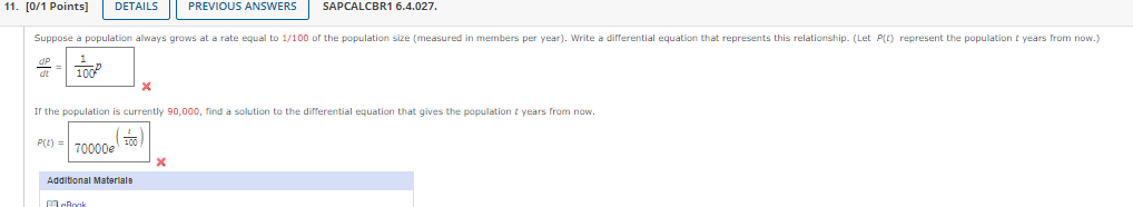 Solved 11. [0/1 Points] SAPCALCBR1 6.4.027. dtdP= If the | Chegg.com