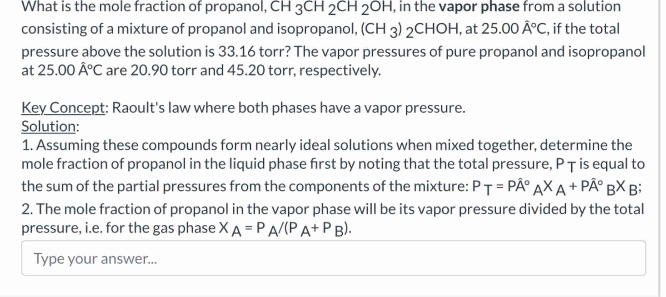 What is ﻿the mole fraction of ﻿propanol, | Chegg.com