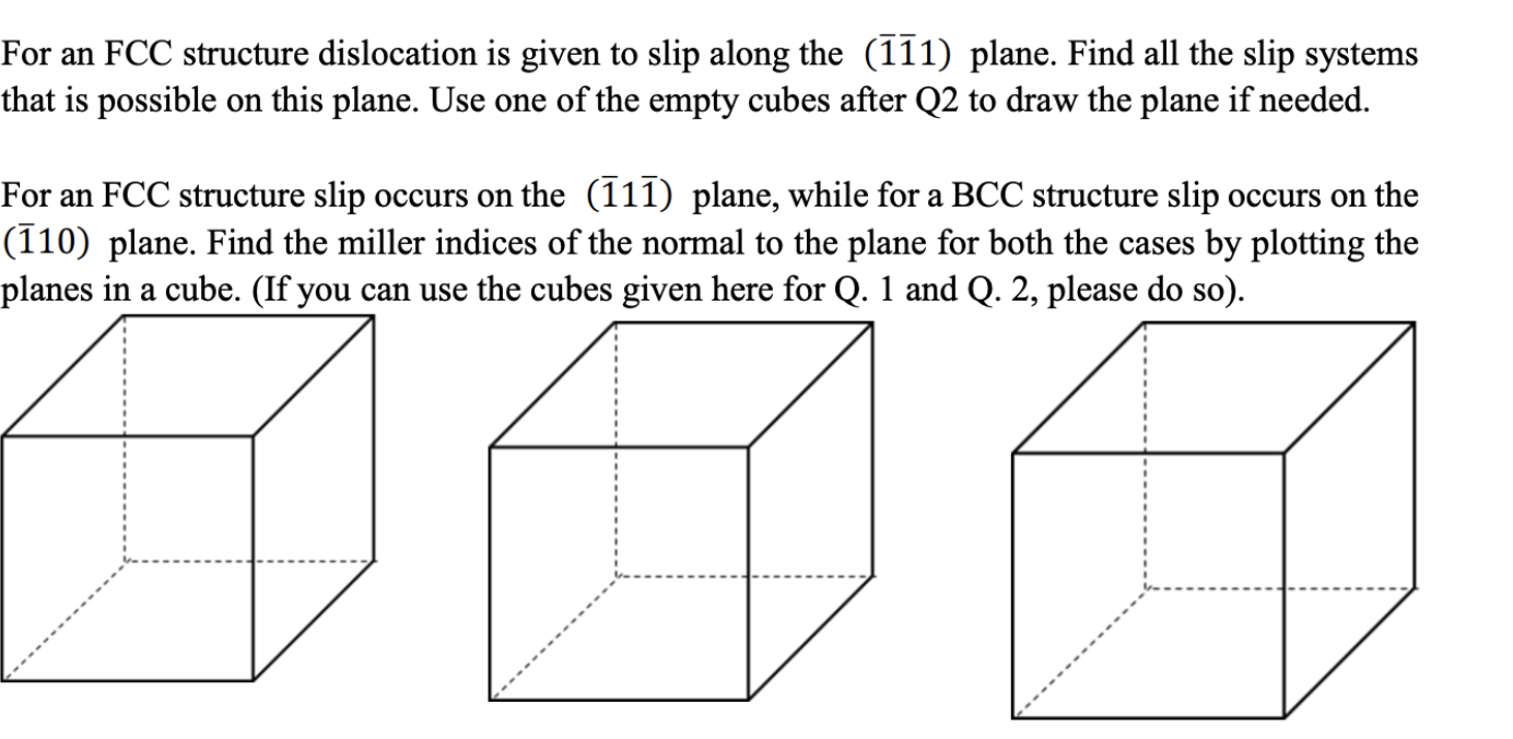 Solved For an FCC structure dislocation is given to slip | Chegg.com