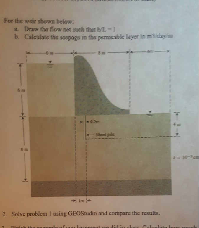 Solved For the weir shown below: a. Draw the flow net such | Chegg.com