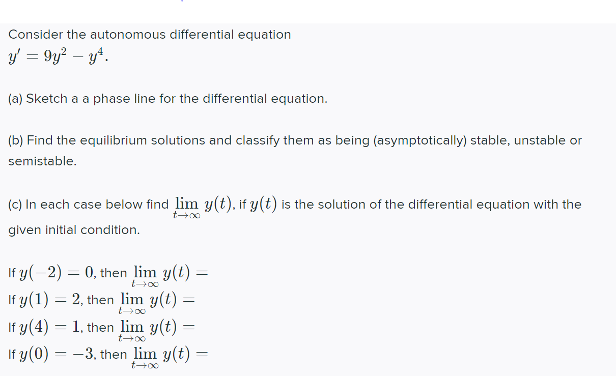 Solved Consider the autonomous differential equation y' = | Chegg.com