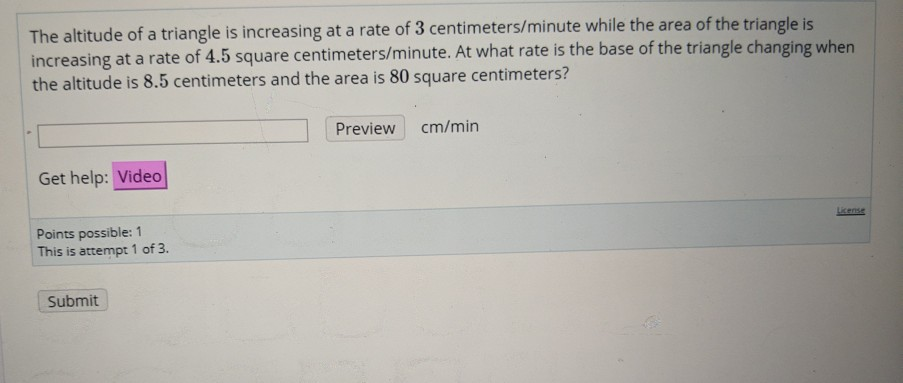 Solved The altitude of a triangle is increasing at a rate of | Chegg.com