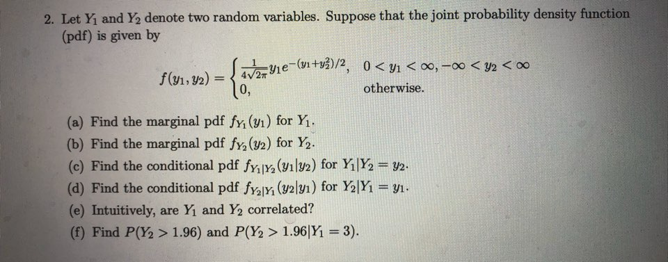 Solved 2. Let Yi and Y2 denote two random variables. Suppose | Chegg.com