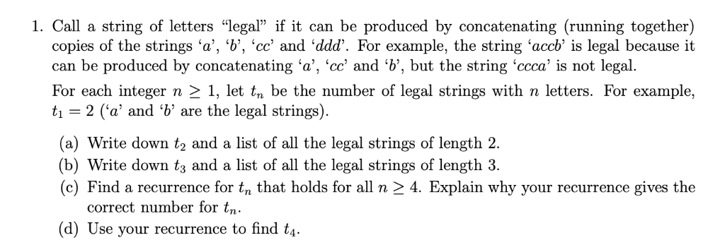 Solved 1. Call a string of letters "legal if it can be | Chegg.com