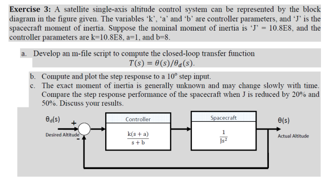 Solved Exercise 3: A satellite single-axis altitude control | Chegg.com