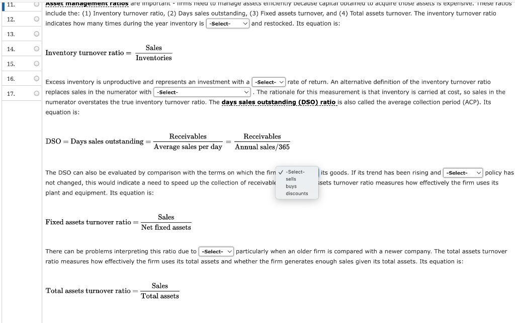 Asset management ratios are important - firms need to | Chegg.com