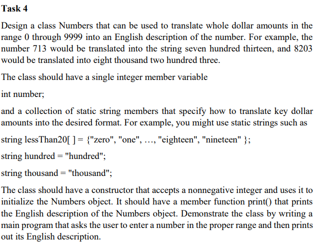 Solved Task 4 Design a class Numbers that can be used to | Chegg.com
