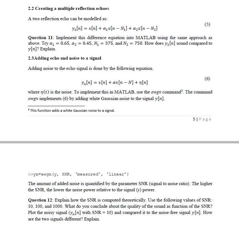 Solved 2.2 Creating a multiple reflection echoes A two | Chegg.com