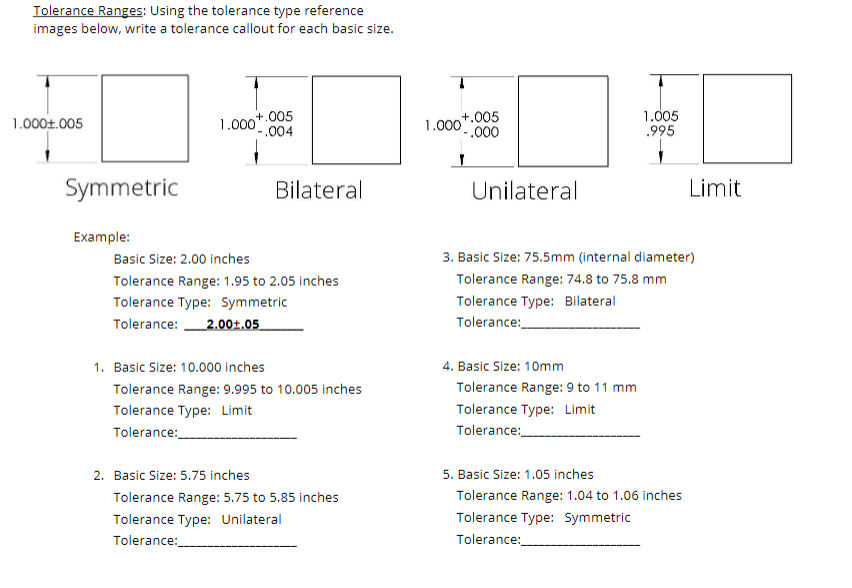 Solved Tolerance Ranges: Using the tolerance type reference | Chegg.com