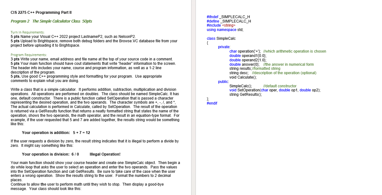 This is a Simple Calculator C++2program. I provided a | Chegg.com