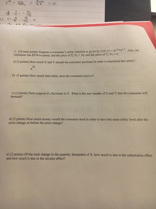 Solved Suppose A Consumers Utility Function Is Given By