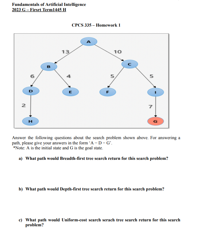 Solved Fundamentals of Artificial Intelligence CPCS 335 - | Chegg.com