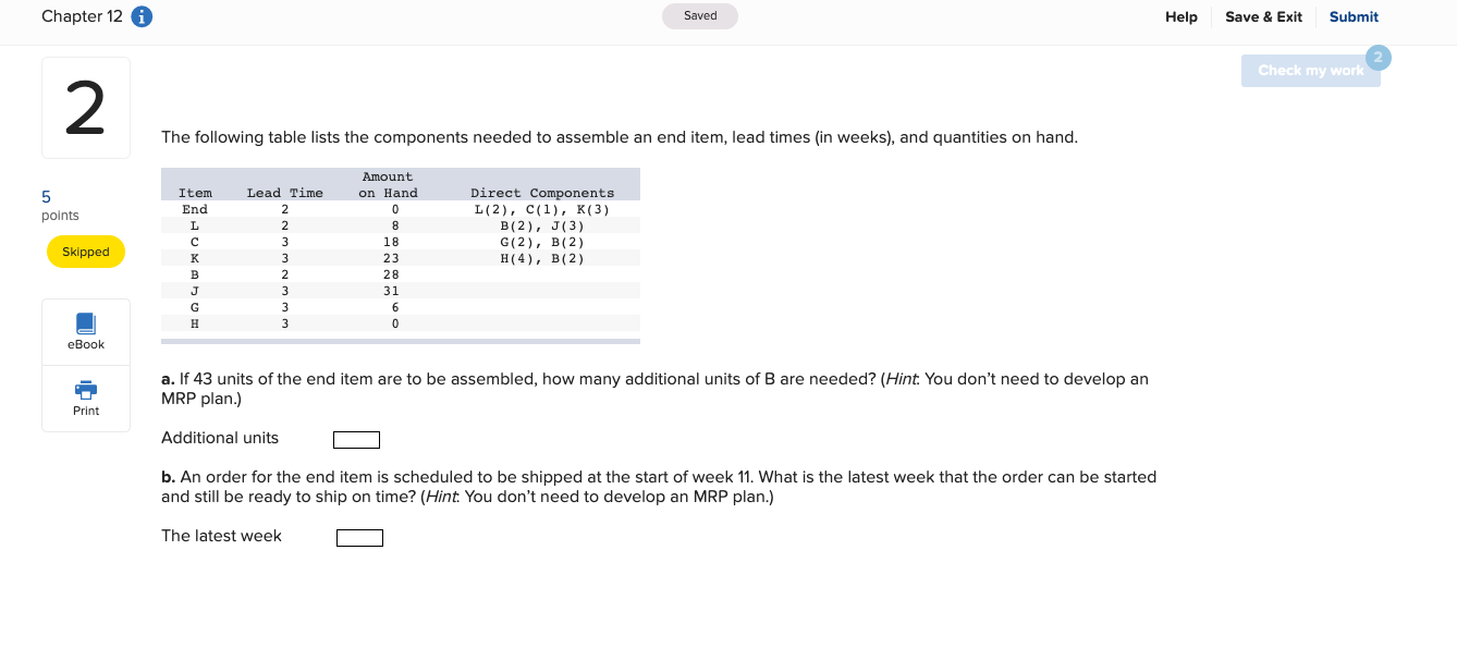 Solved Chapter 12 A Saved Help Save & Exit Submit Check my | Chegg.com