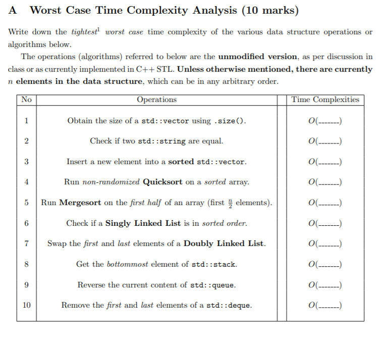 Solved A Worst Case Time Complexity Analysis (10 marks) | Chegg.com