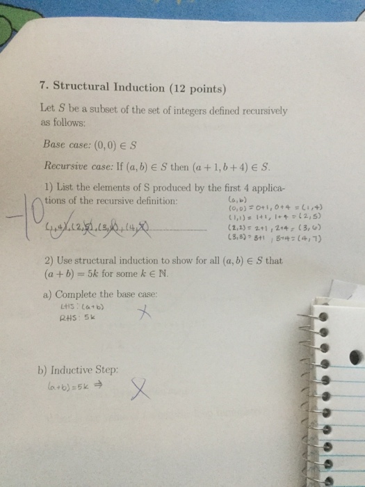 Solved 7. Structural Induction (12 points) Let S be a subset | Chegg.com