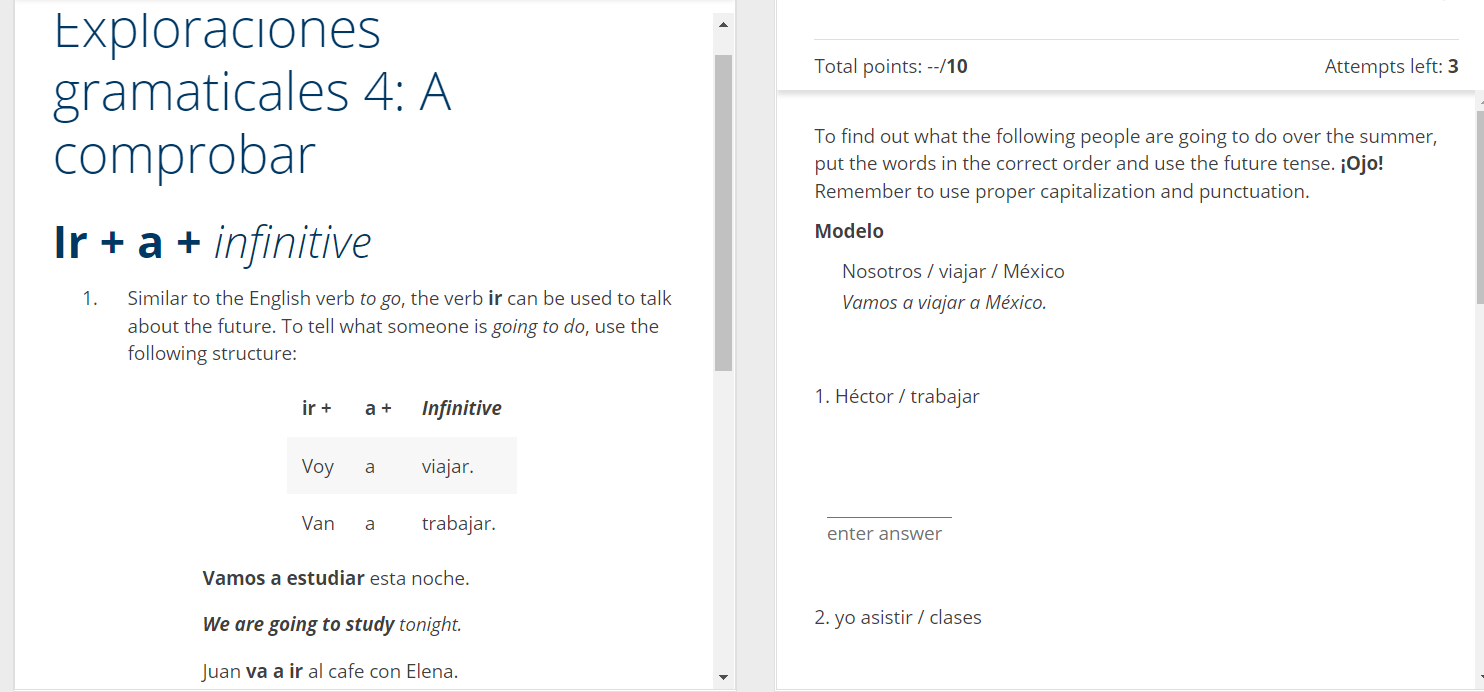 3: A comprobar: The verb Total points: −−/10 Attempts | Chegg.com