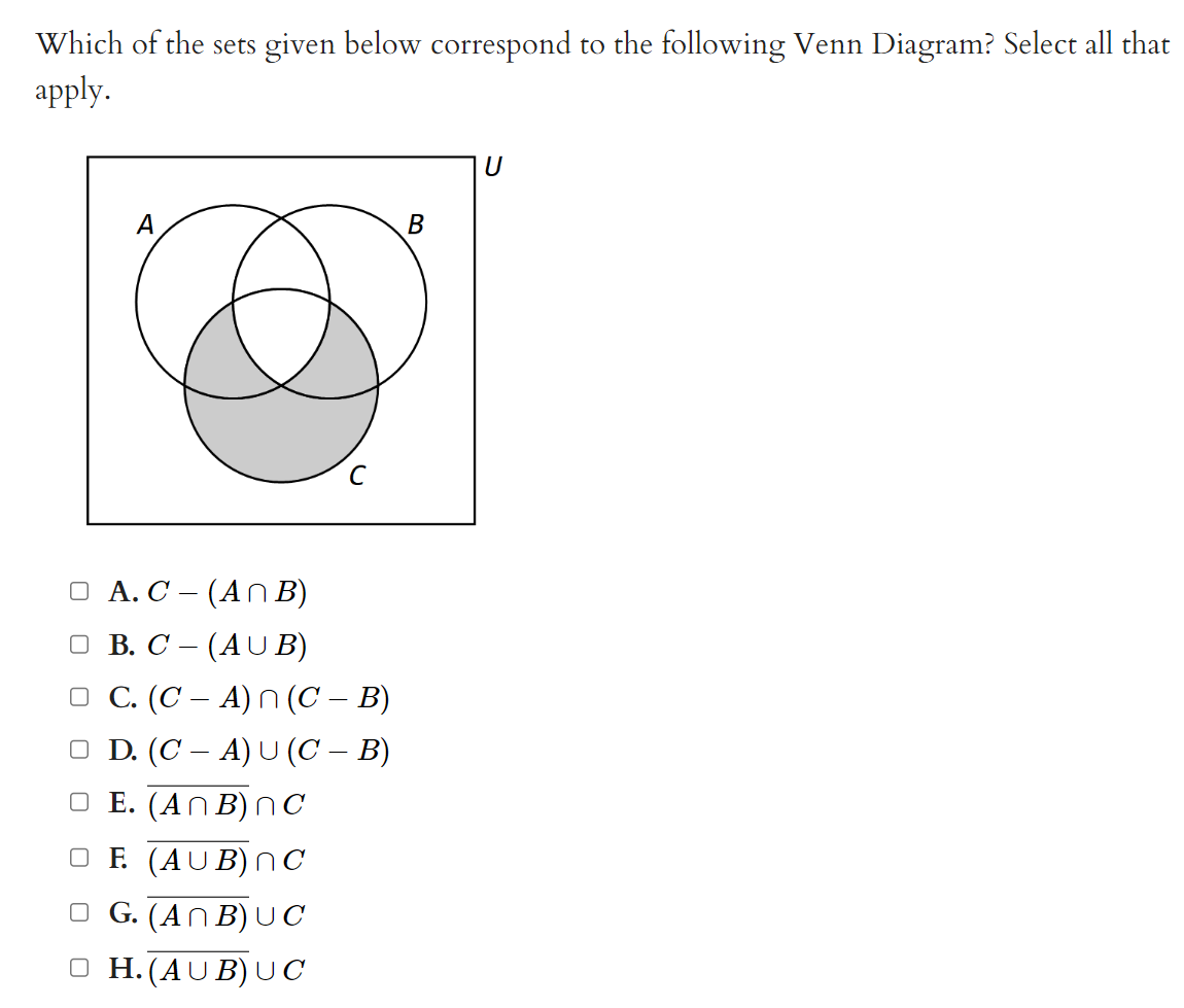 Solved Which of the sets given below correspond to the | Chegg.com