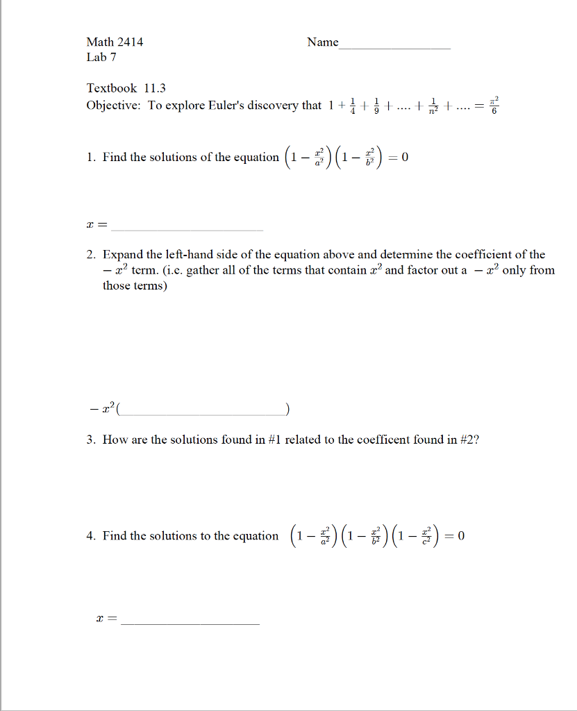 Solved Name Math 2414 Lab 7 Textbook 11.3 Objective: To | Chegg.com