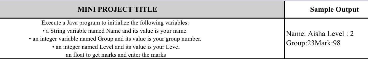 Solved MINI PROJECT TITLE Sample Output Execute a Java | Chegg.com