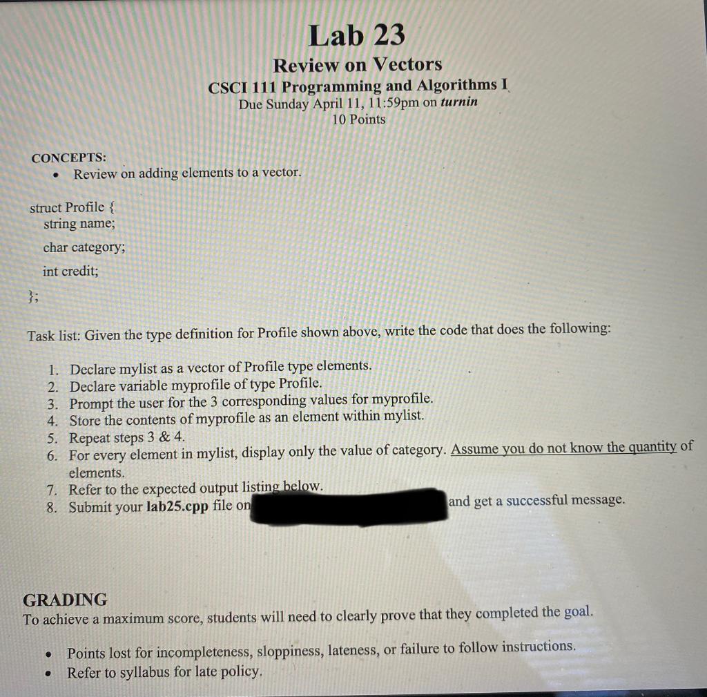 Solved Lab 23 Review on Vectors CSCI 111 Programming and | Chegg.com