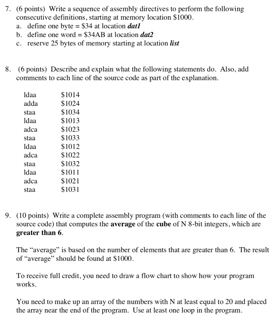 7.) Write a sequence of assembly directives to | Chegg.com
