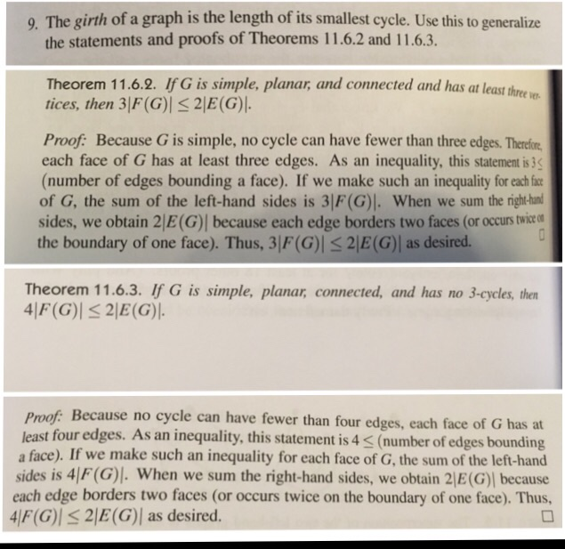 9. The girth of a graph is the length of its smallest | Chegg.com