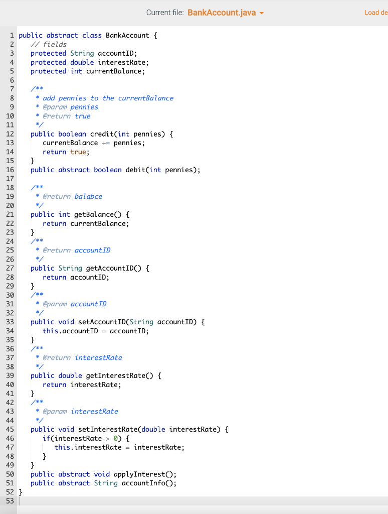 Solved Current file: BankAccount.java - Load de Failed to | Chegg.com