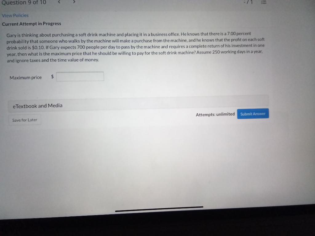 Solved Question 9 of 10 -71 View Policies Current Attempt in | Chegg.com