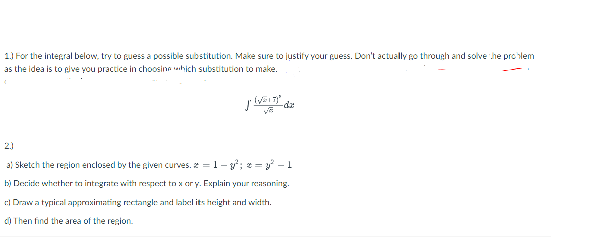 Solved 1.) For the integral below, try to guess a possible | Chegg.com
