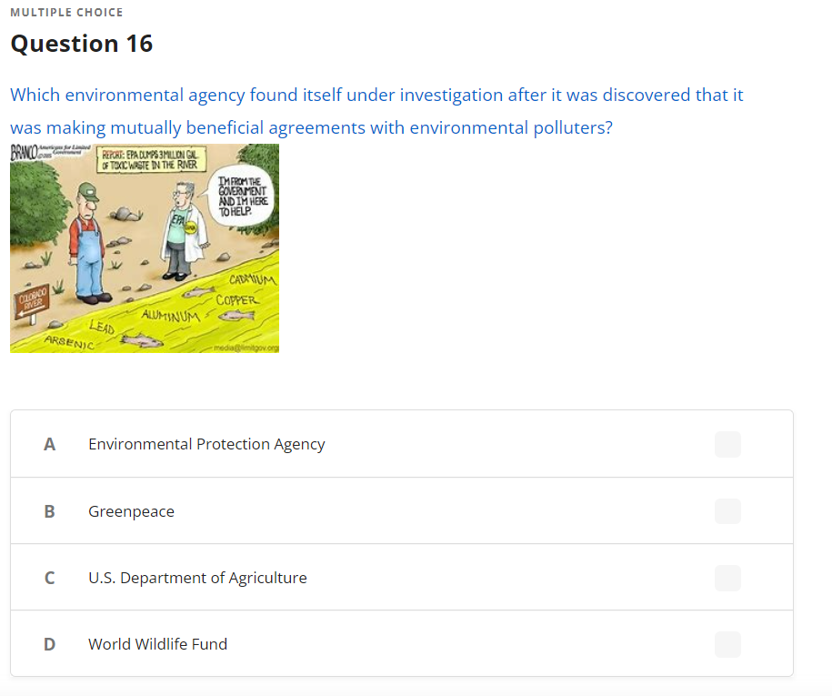 Solved MULTIPLE CHOICE Question 16 Which environmental | Chegg.com