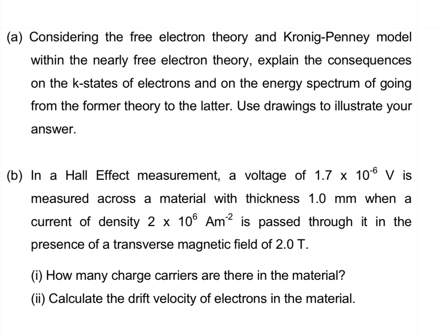 Solved (a) Considering the free electron theory and | Chegg.com