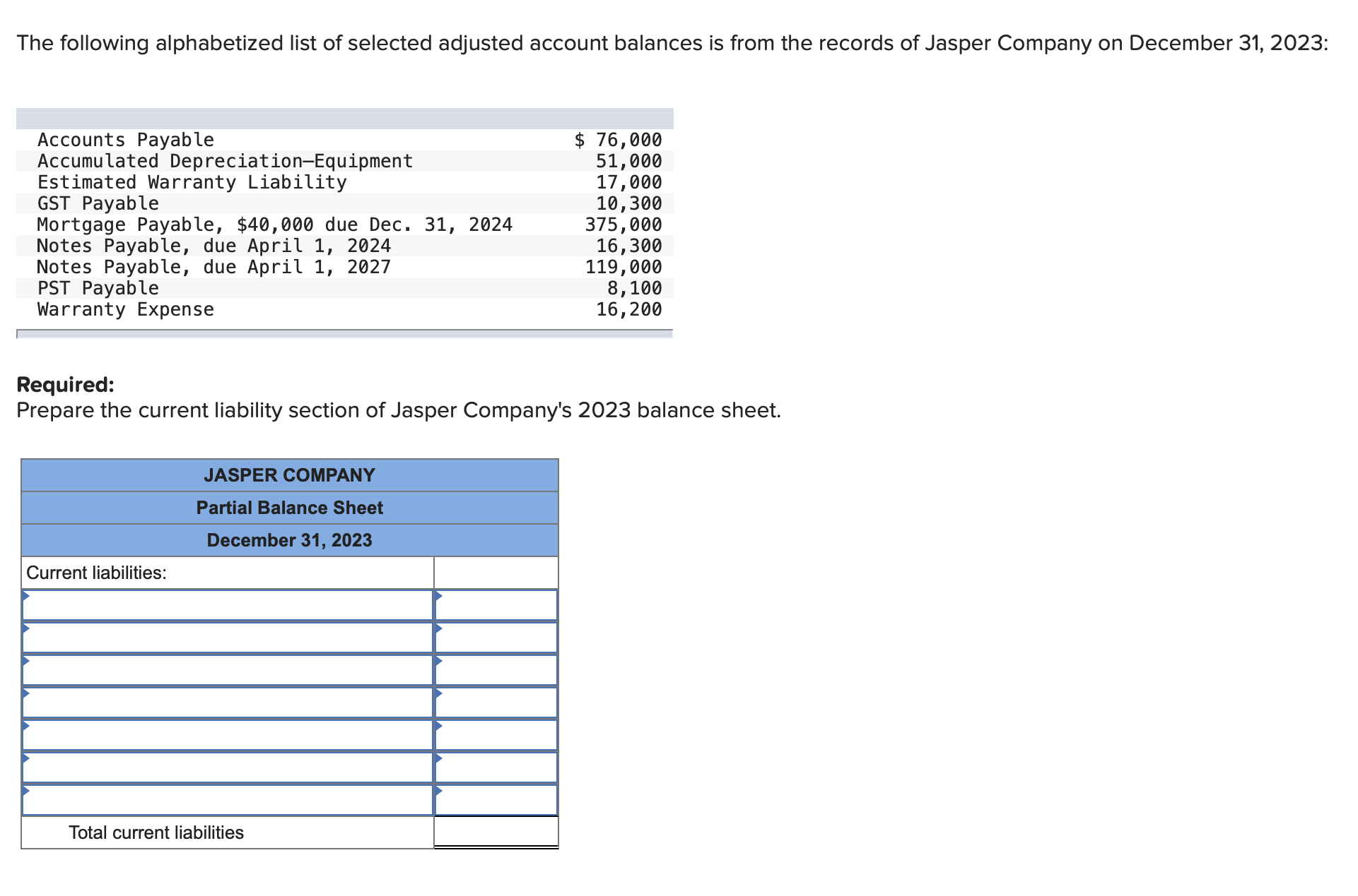Solved The following alphabetized list of selected adjusted | Chegg.com