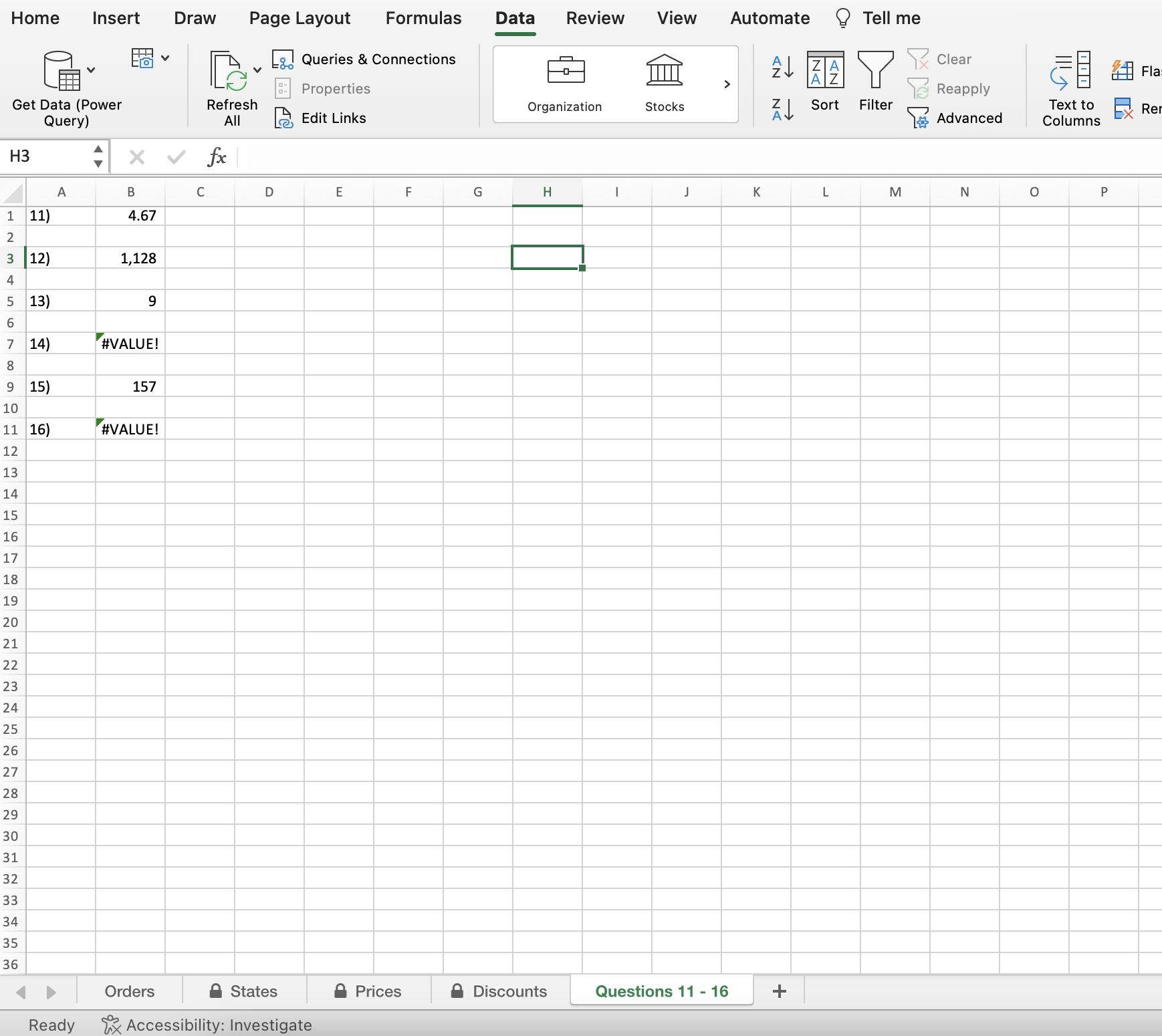 Use a function in cell B7 of the Questions 11−16 | Chegg.com