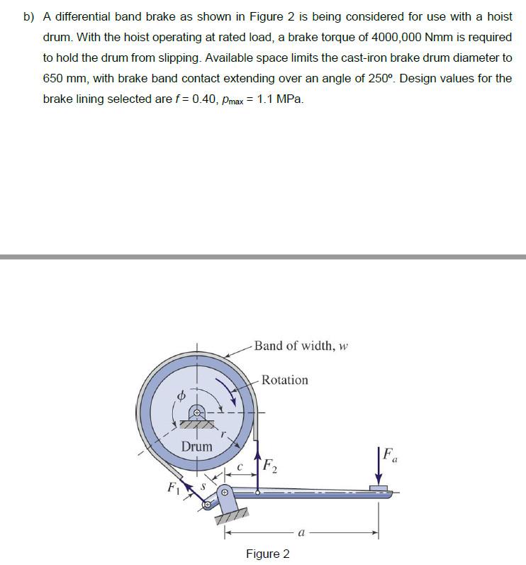 Solved b) A differential band brake as shown in Figure 2 is | Chegg.com