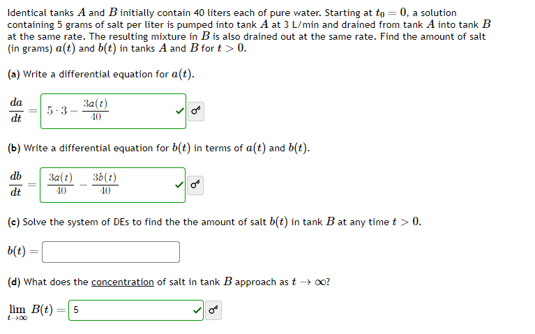 Solved Identical tanks A and B initially contain 40 liters | Chegg.com
