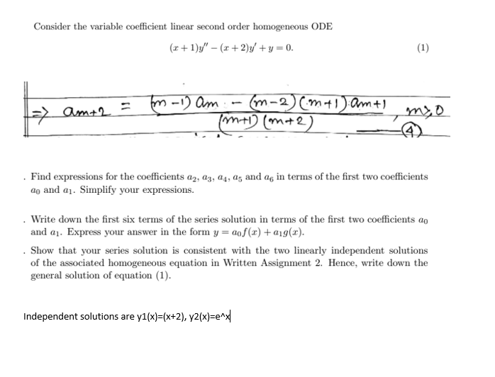 Solved Consider the variable coefficient linear second order | Chegg.com