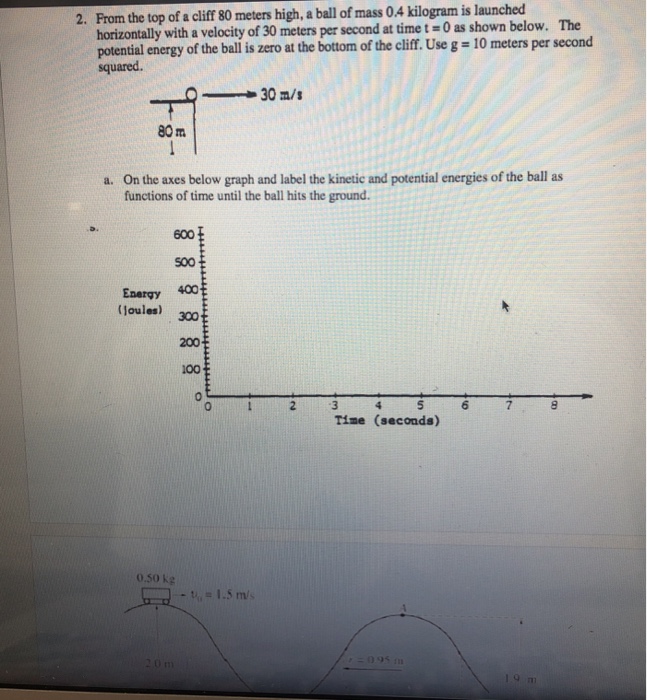 Solved 2. From the top of a cliff 80 meters high, a ball of | Chegg.com