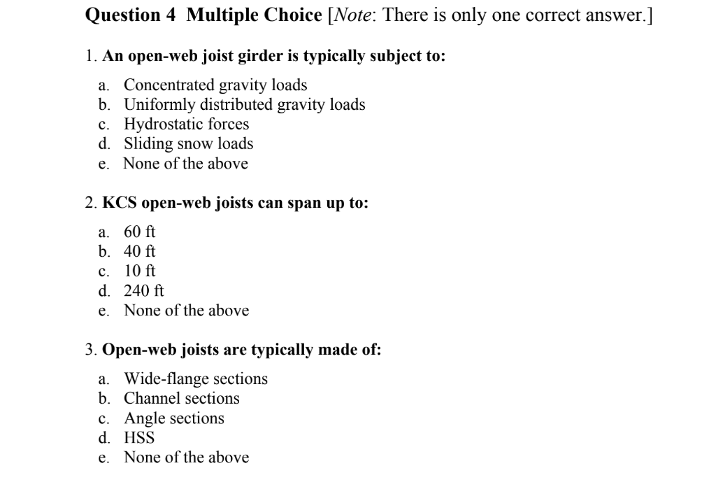 Solved Question 4 Multiple Choice [Note: There is only one | Chegg.com