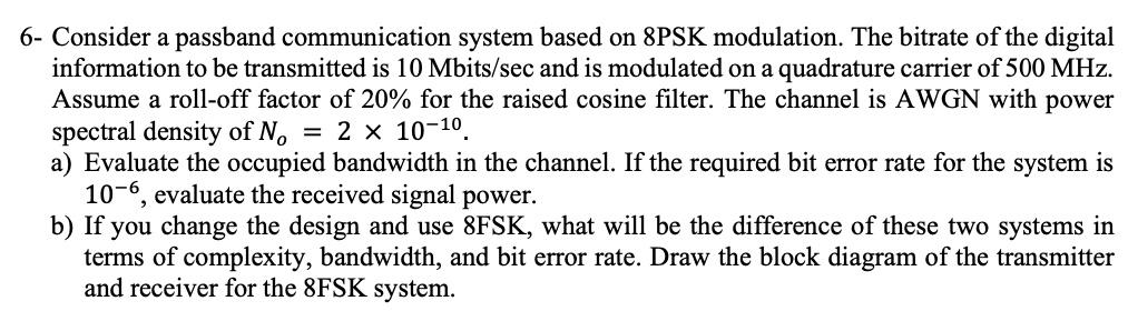 Solved 6- Consider a passband communication system based on | Chegg.com