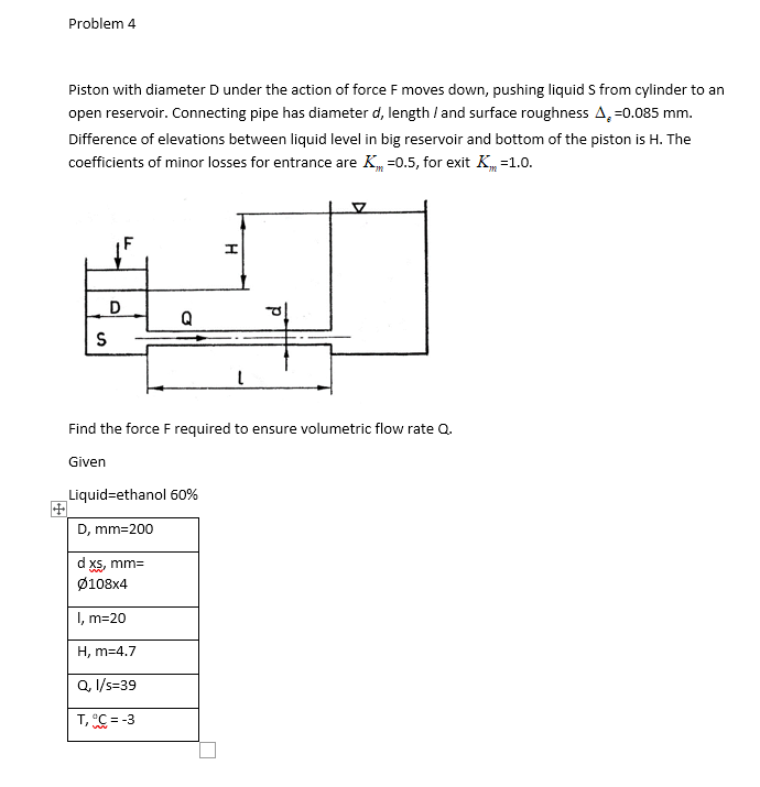Solved Problem 4 Piston with diameter D under the action of | Chegg.com