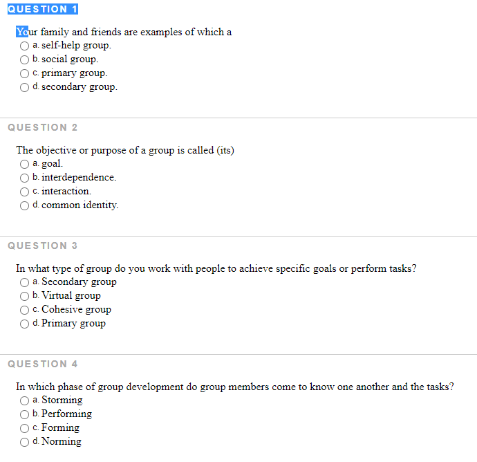 Solved ION 1 Your Family And Friends Are Examples Of Chegg