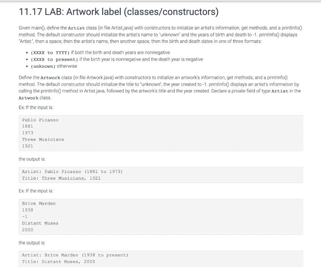 Solved Given Main0 Define The Artist Class In File